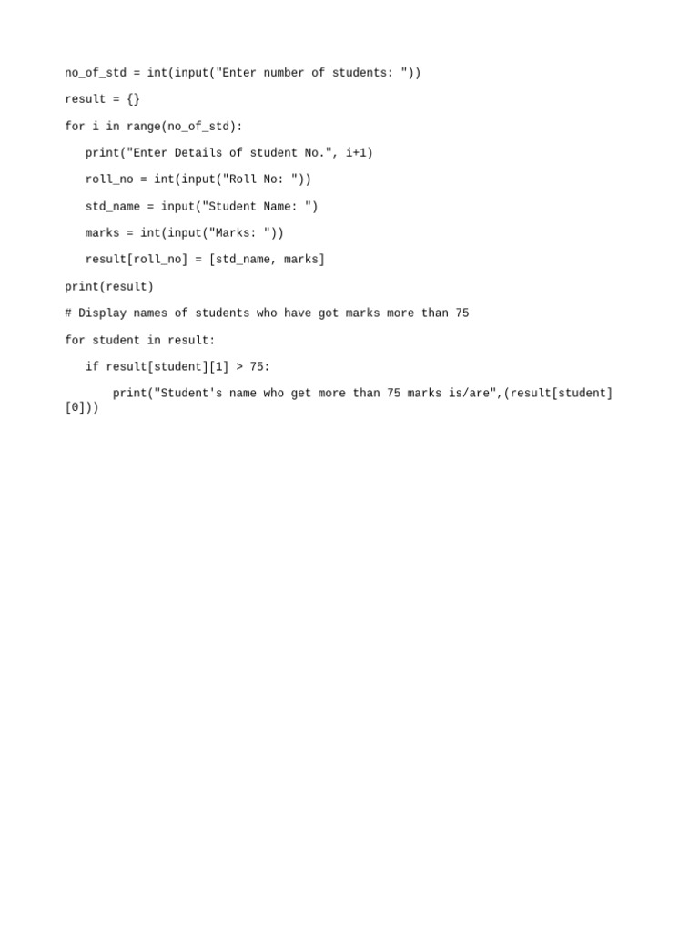 Dict Greater Than 75 | PDF