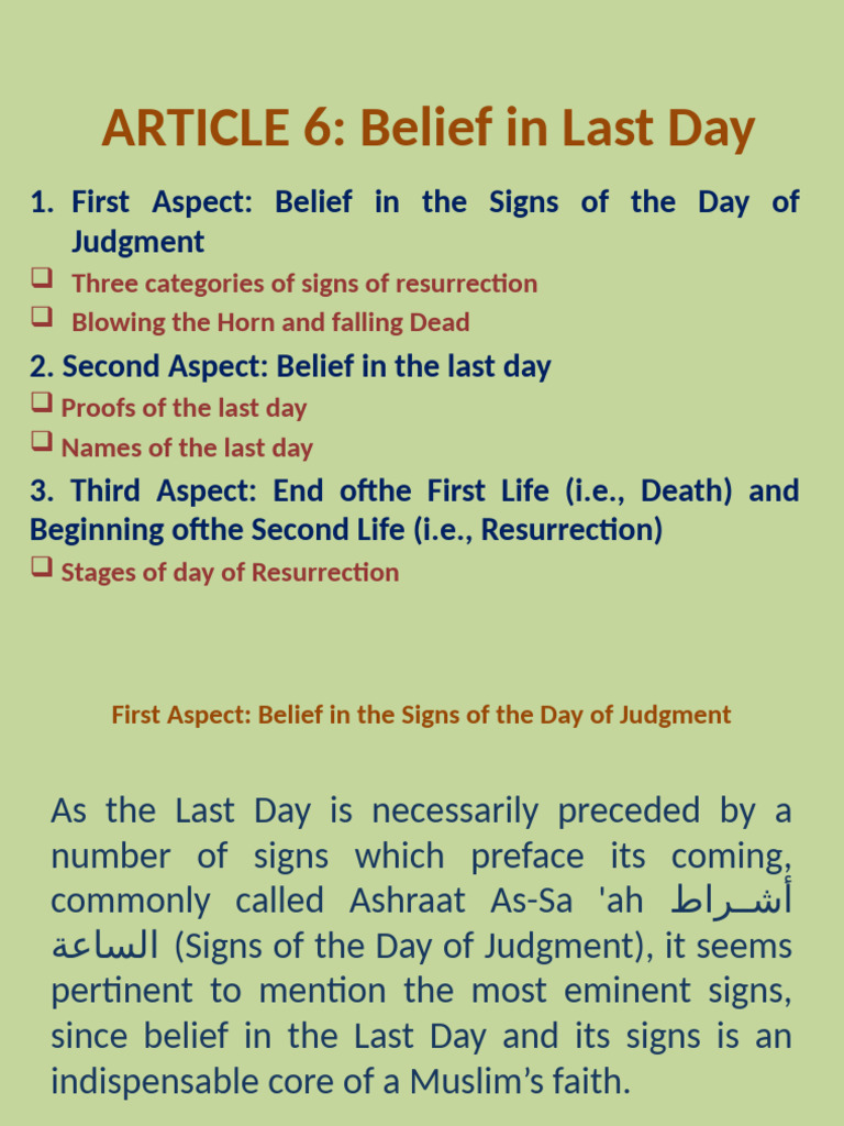 Belief in Day After Judgement- Article 6 | PDF | God In Islam | Prophets And Messengers In Islam