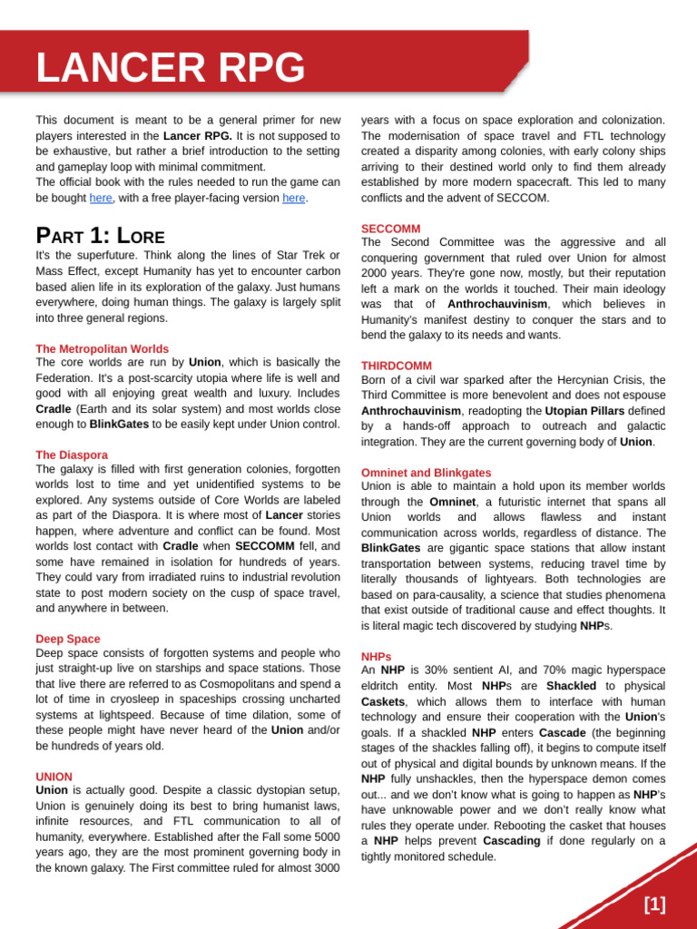 Lancer RPG Primer | PDF