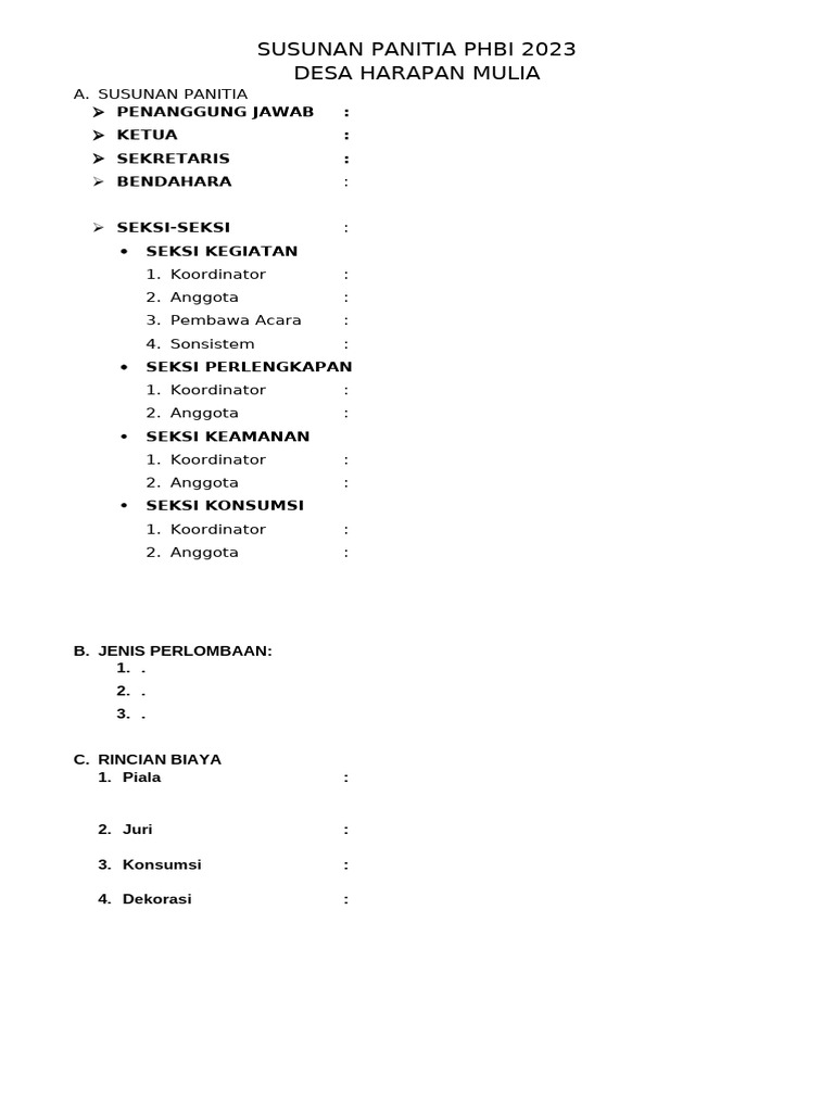 Susunan Panitia Phbi 2023 | PDF