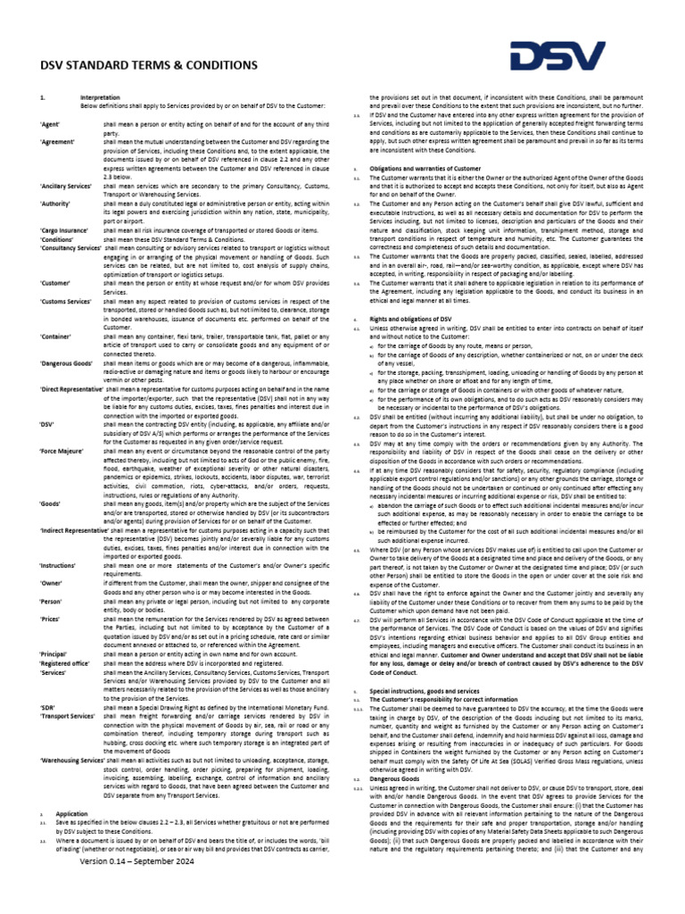 DSV Standard Terms & Conditions | PDF | Indemnity | Legal Liability