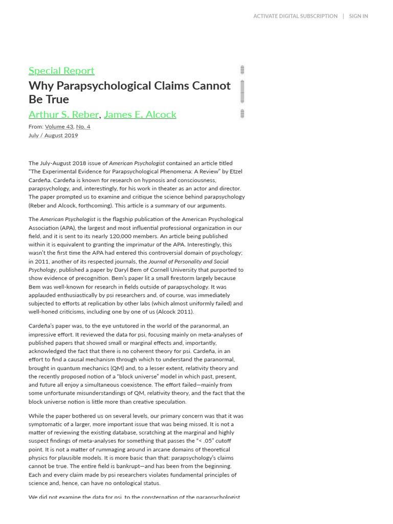 Science vs. Parapsychology | PDF | Parapsychology | Psychology