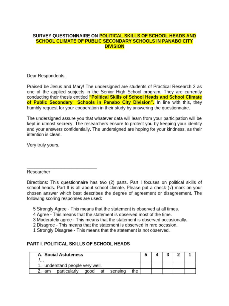 Modified Survey Questionnaire | PDF | Psychological Concepts | Social ...