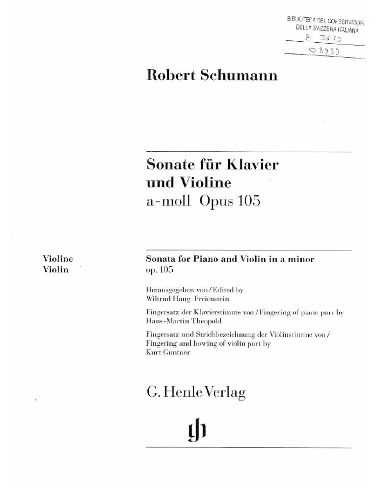 Schumann - Violin Sonata No.1 Op.105-Henle Violin Part | PDF