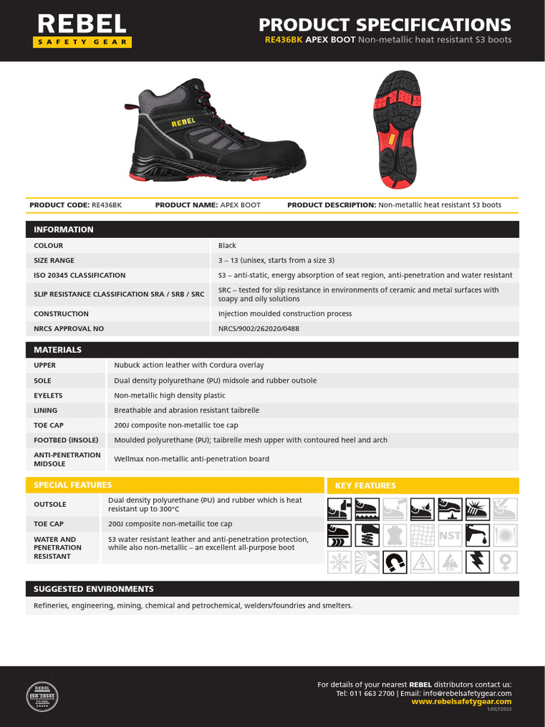RSG_Spec-Sheets_RE436BK-APEX-BOOT | PDF | Shoe | Foot