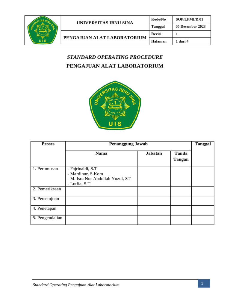SOP Pengajuan Alat Laboratorium UIBS | PDF