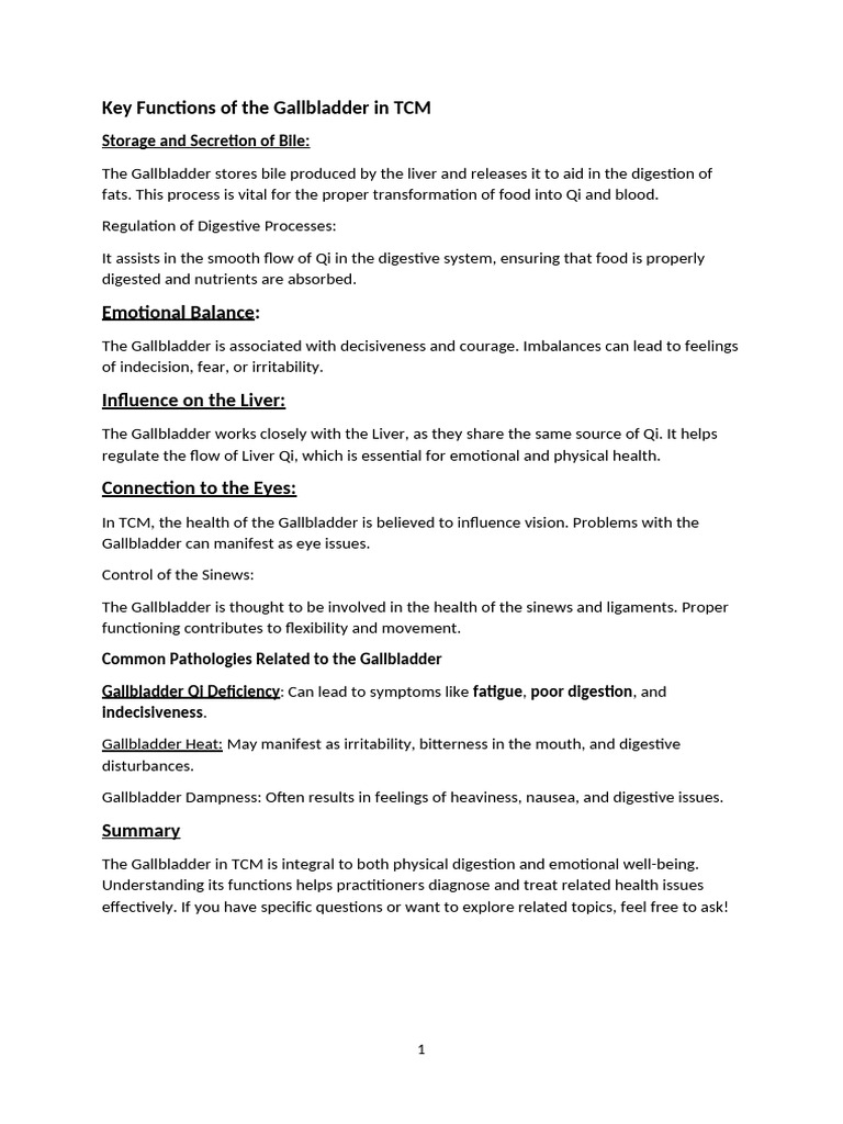 TCM Gallbladder Functions & Points | PDF | Traditional Chinese Medicine ...