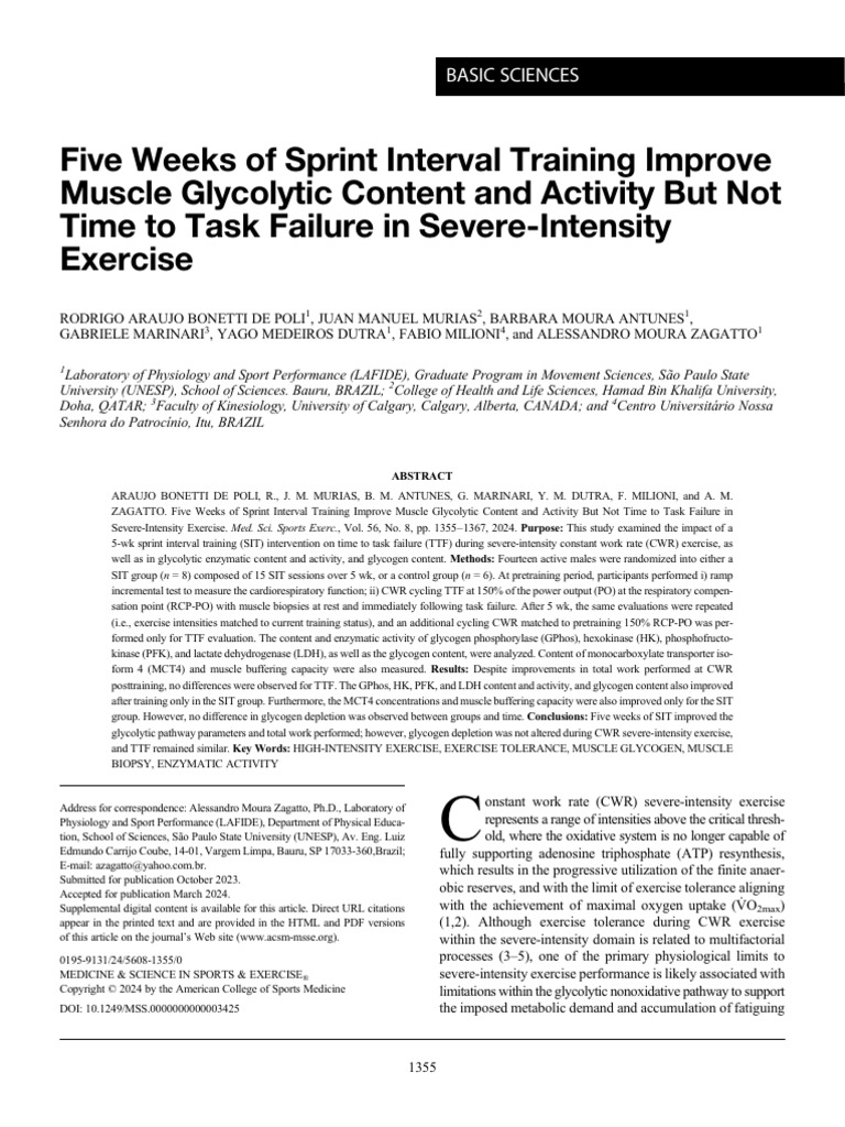 Five Weeks of Sprint Interval Training Improve Muscle Glycolytic Content and Activity But Not ...