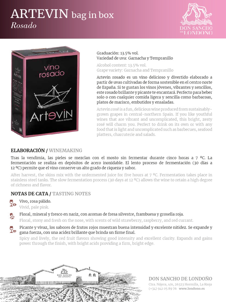 Artevin Baginbox Rosado | PDF | Vino | Ciencia de los Alimentos