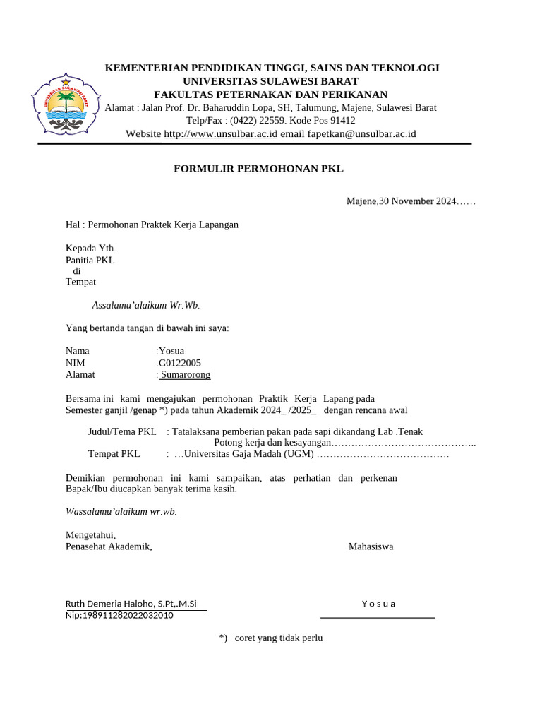 surat permohonan pkl (5) | PDF