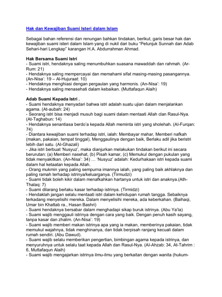 Hak Dan Kewajiban Suami Isteri Dalam Islam Pdf