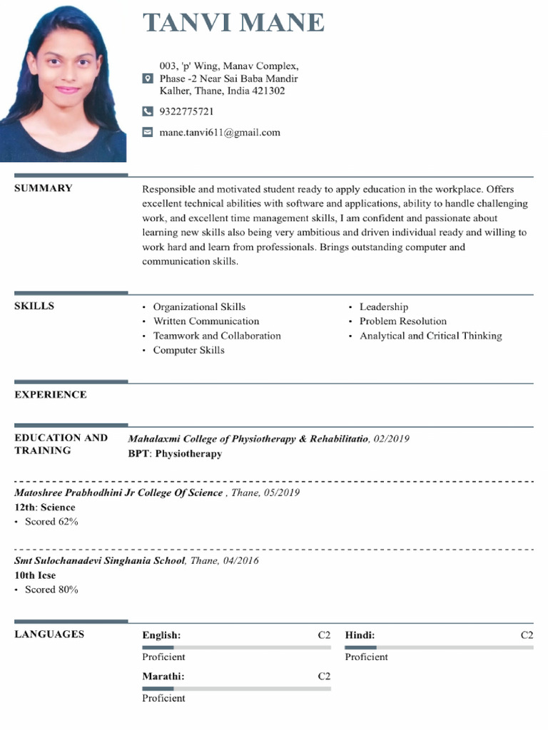 Tanvi Mane Resume | PDF