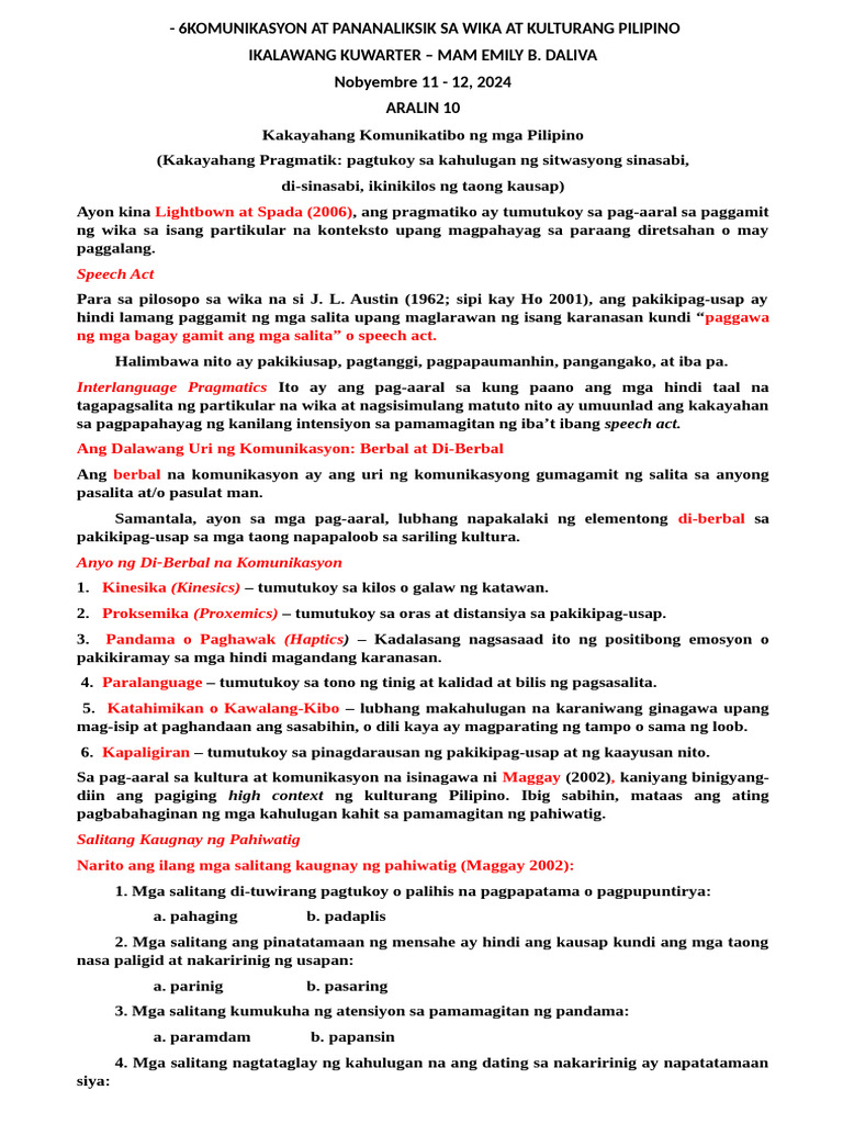 Aralin 10 Mam Daliva | PDF