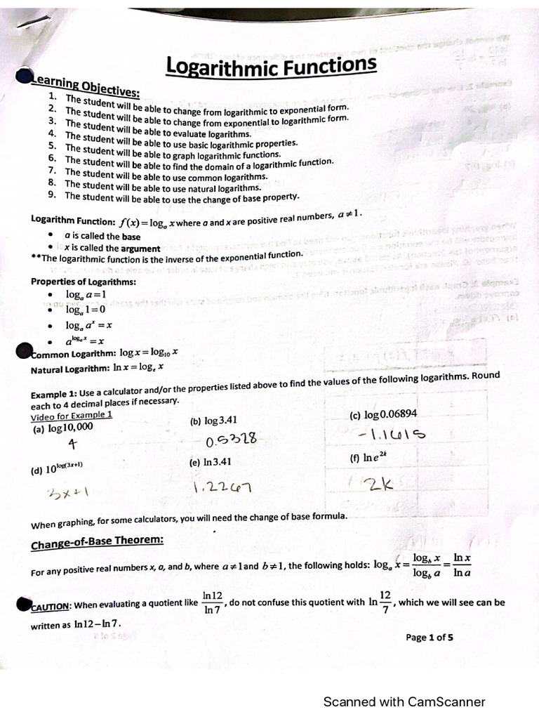 3.2 Logarithmic Functions | PDF