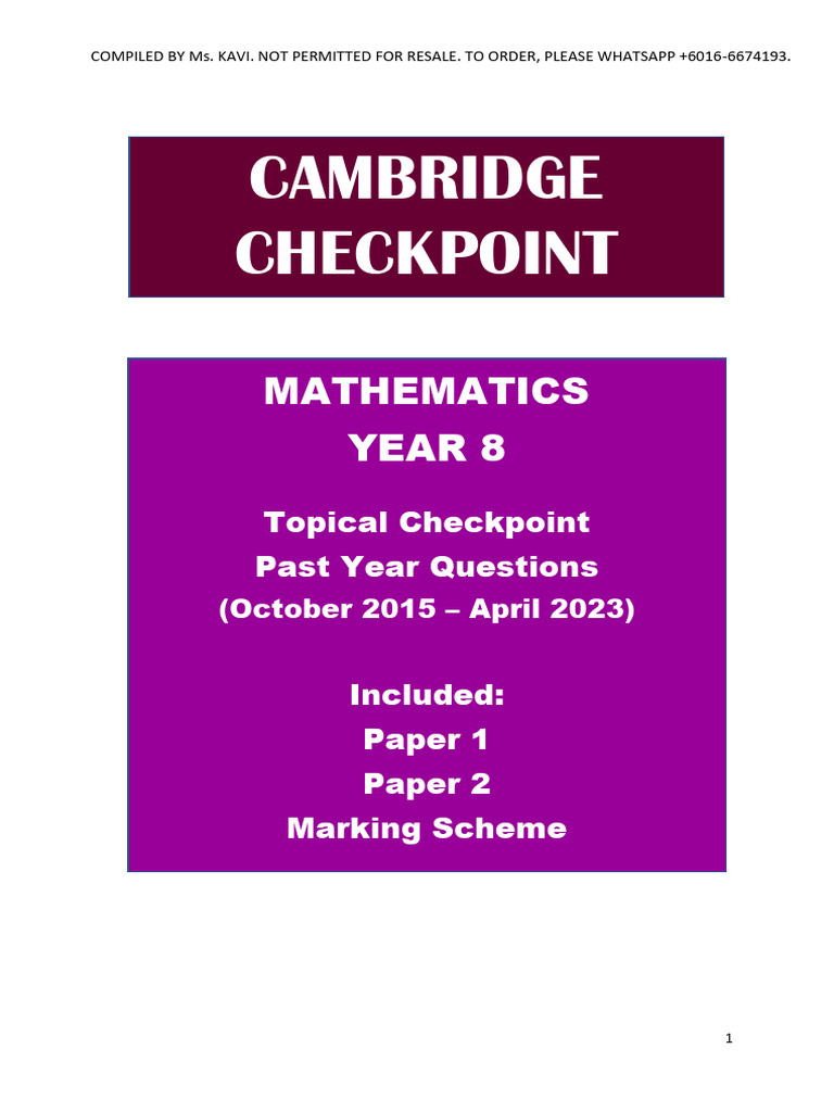 Year 8 Cambridge Maths Past Papers | PDF | Ratio | Mathematics