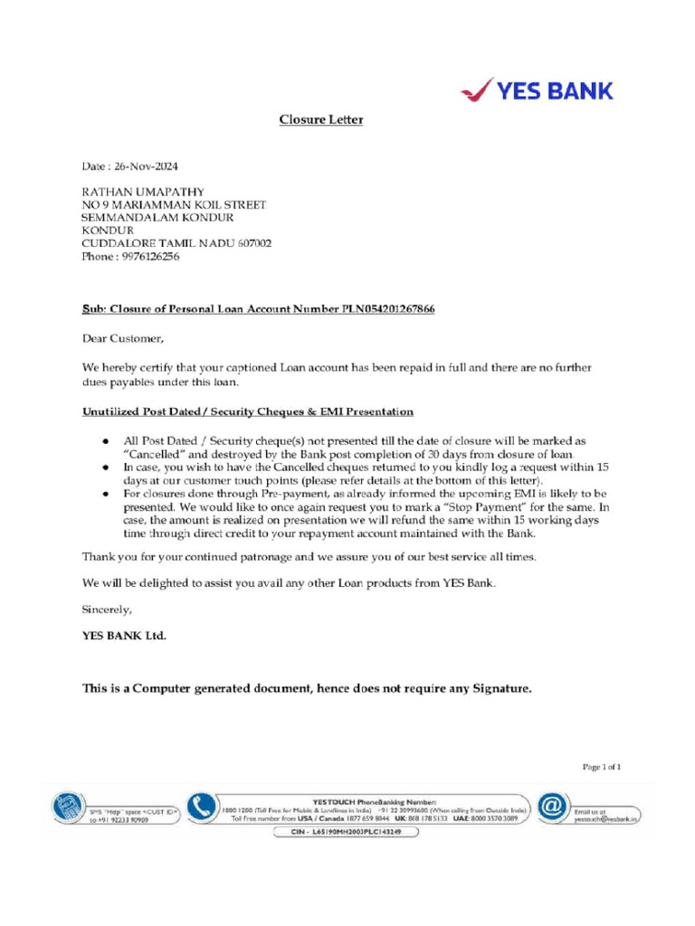 YES BANK CLOSURE DETAILS | PDF