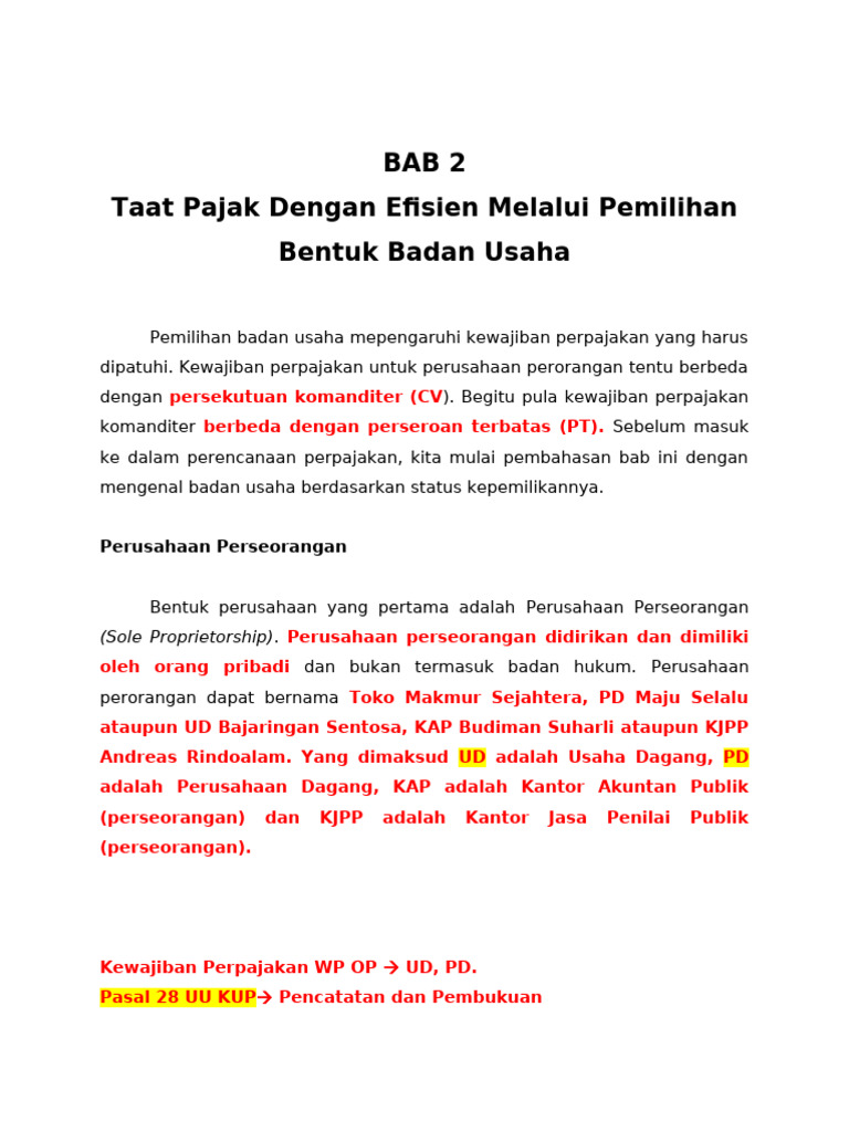 2. Taat Pajak Dengan Efisien Melalui Pemilihan Bentuk Badan Usaha | PDF