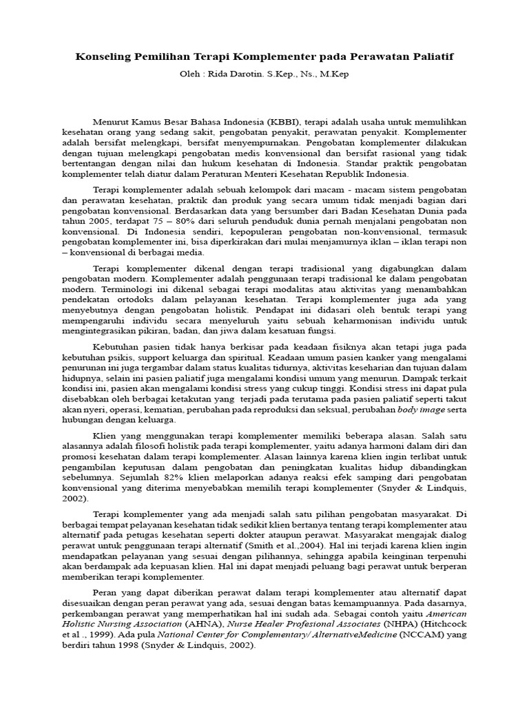 Konseling Pemilihan Terapi Komplementer Pada Perawatan Paliatif | PDF