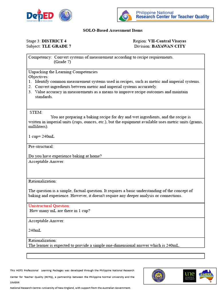 Tle Output Solo Model Stage 3.Docx | PDF | Measurement | Ounce