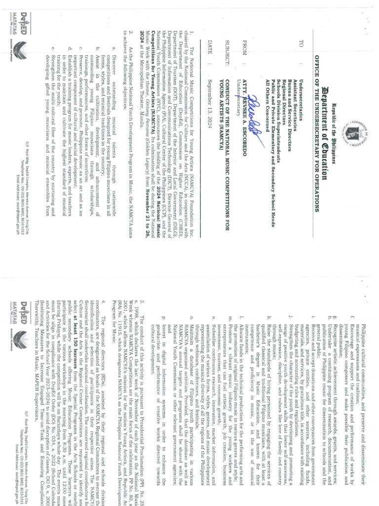 2024 NAMCYA DepEd Memo (1) | PDF