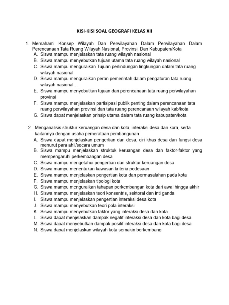Kisi-Kisi Geo Kelas Xii | PDF