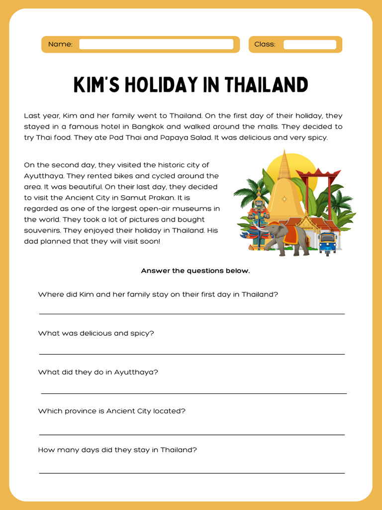 Reading Comprehension Worksheet in Orange White Printable Style | PDF