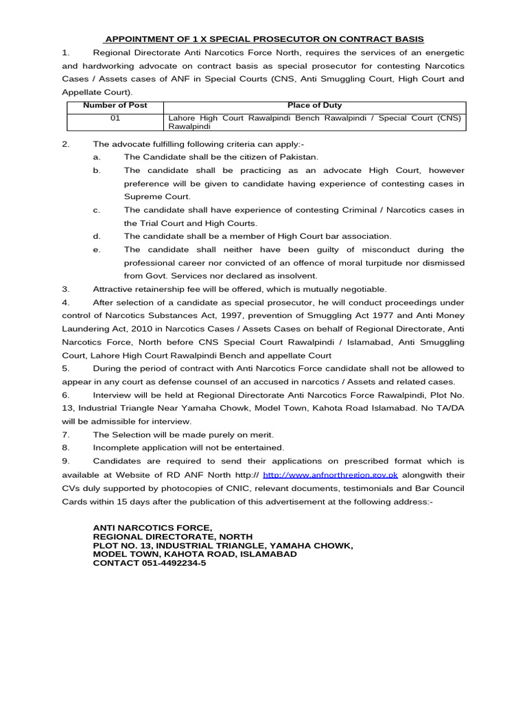 Special Prosecutor Vacancy at ANF North | PDF | Prosecutor | Advocate