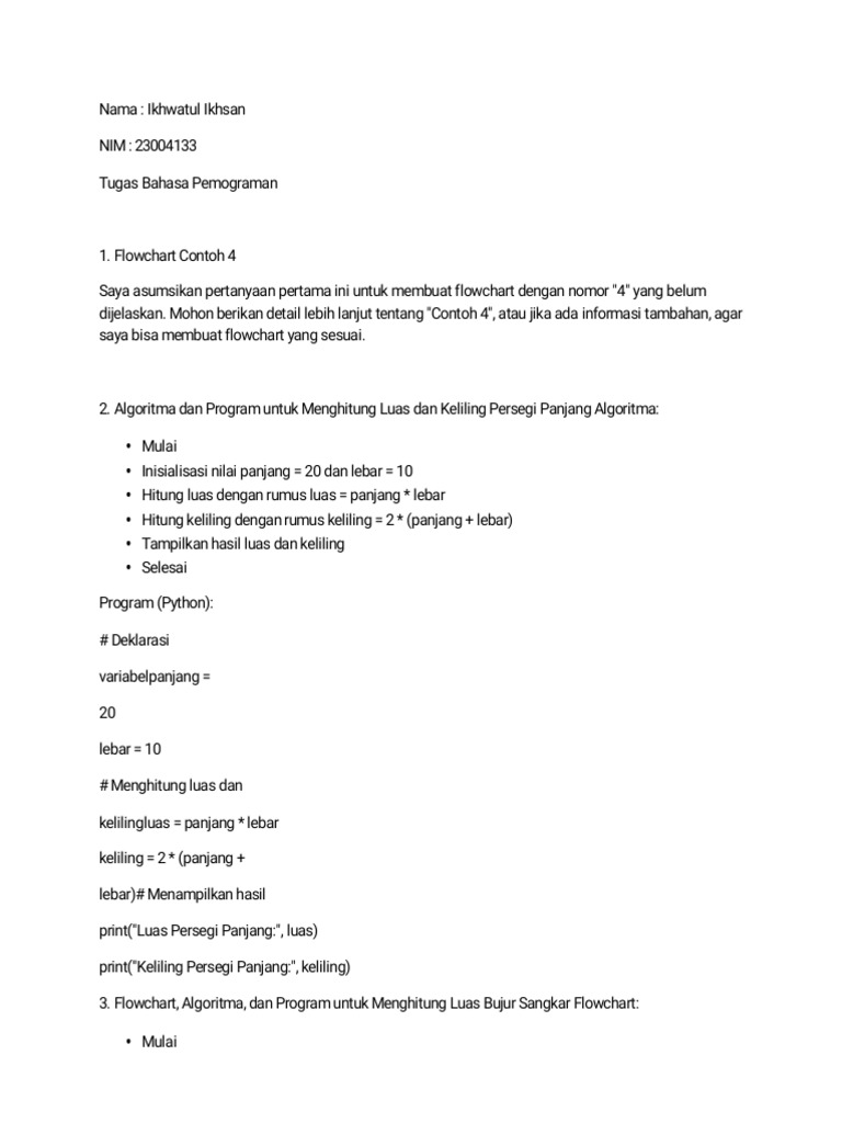 Flowchart dan Program Luas Bangun Datar | PDF