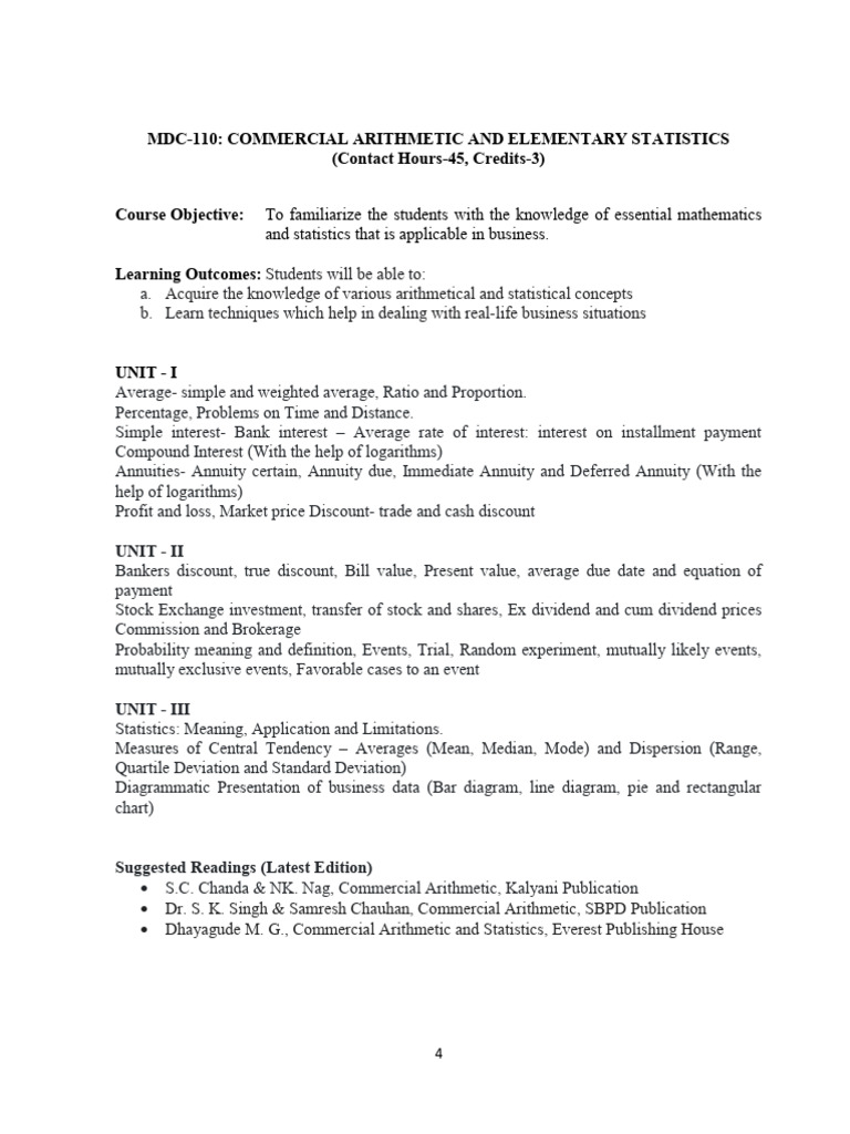MDC 110 Commercial Arithmetic & Elementary Statistics | PDF