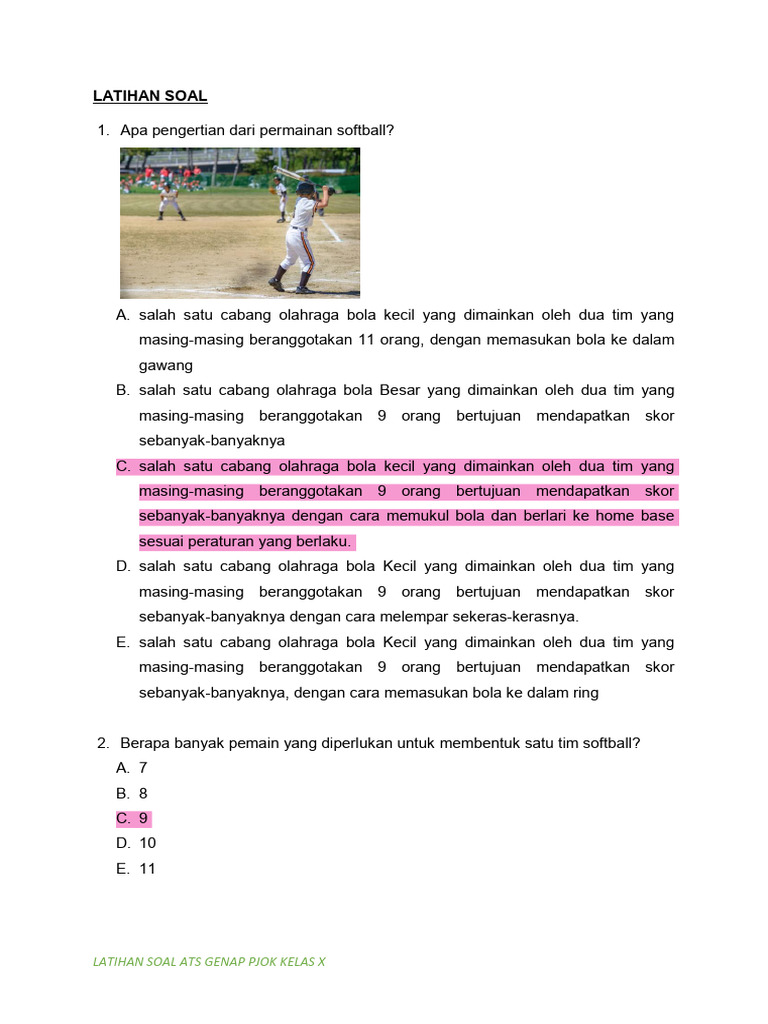 Latihan Soal Ats Genap Pjok Kelas X | PDF