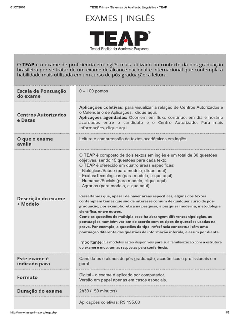 Exame TEAP: Avaliação de Inglês para Pós-graduação | PDF | Pós ...