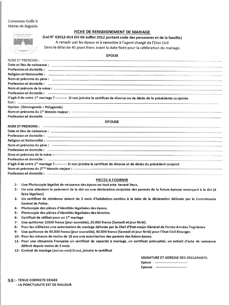 Fiche de Renseignement de Mariage-Cg6 | PDF