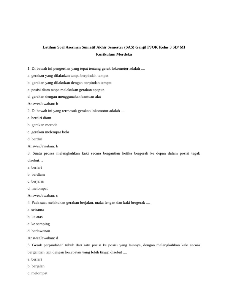 Latihan Soal Asesmen Sumatif Akhir Semester GANJIL | PDF