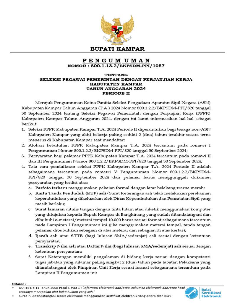 Pengumuman Versi2 Tte Sign | PDF