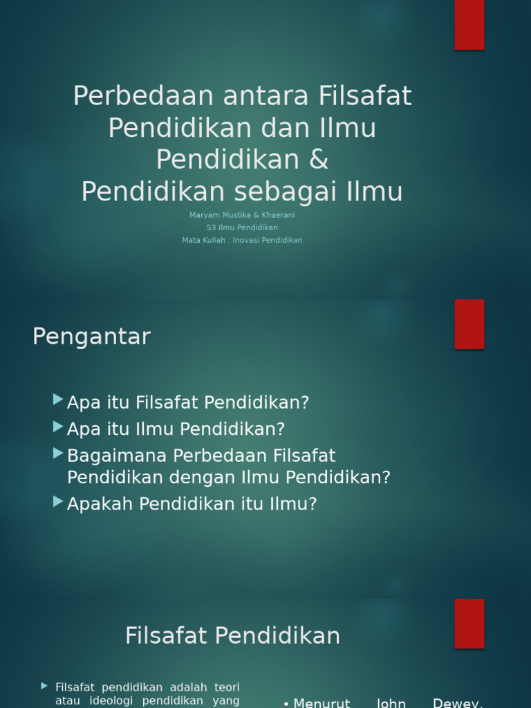 KLP 2 Perbedaan Antara Filsafat Pendidikan Dan Ilmu Pendidikan | PDF