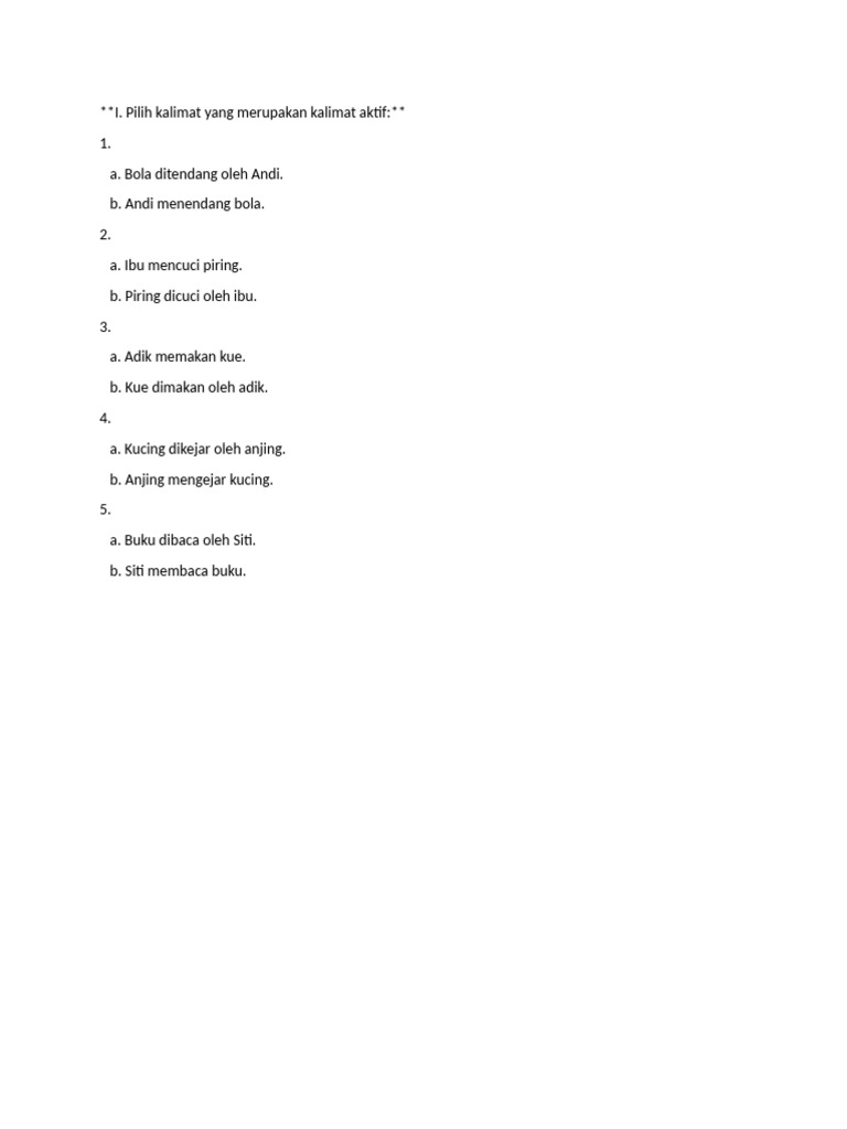 Soal Kelas 2 Indo, Kal - Aktif Dan Spok | PDF