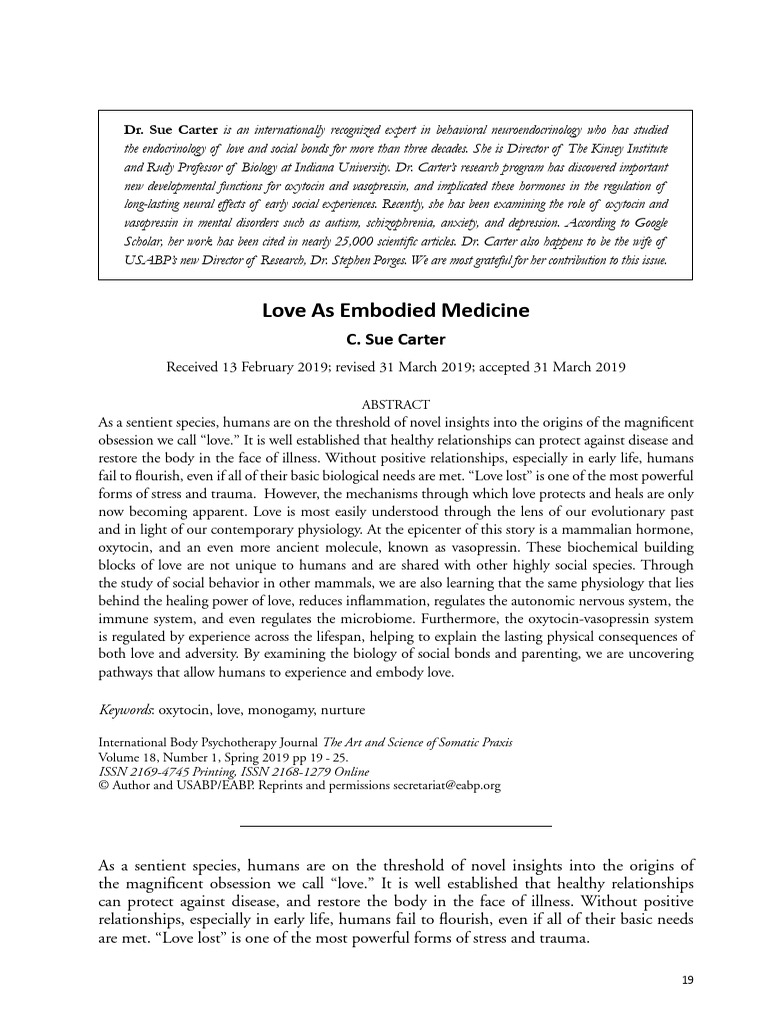 Carter Sue Love As Embodied Medicine | PDF | Stress (Biology)