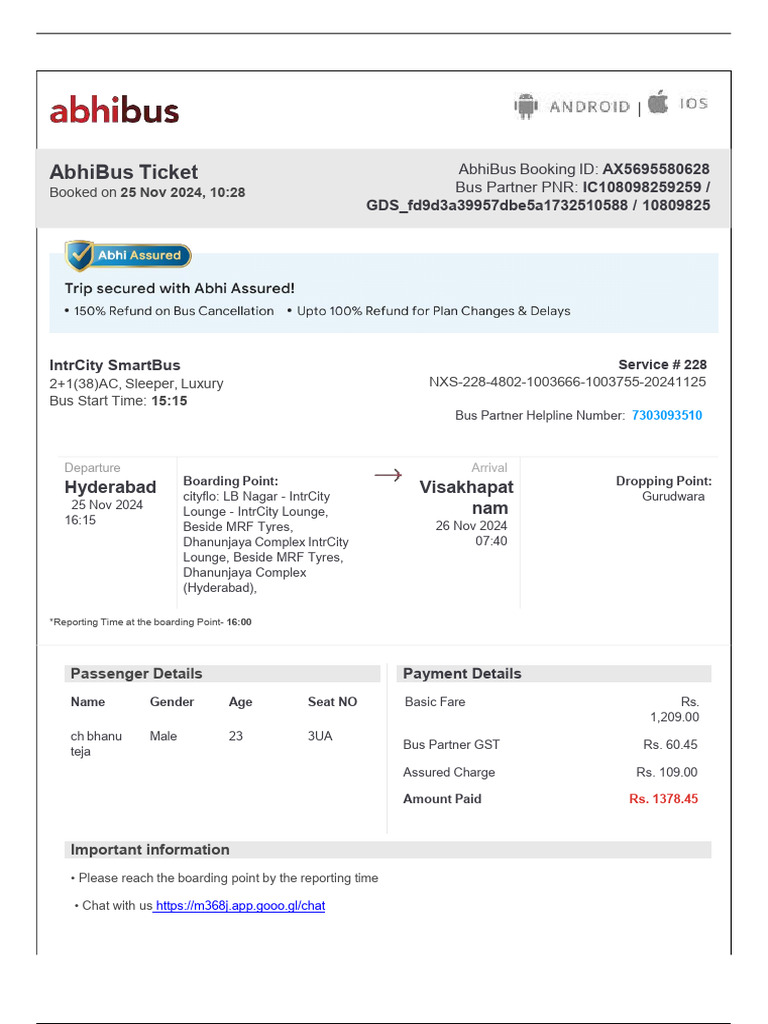 Bhanu Ticket Hyd To Vizag | PDF | Payments | Transport