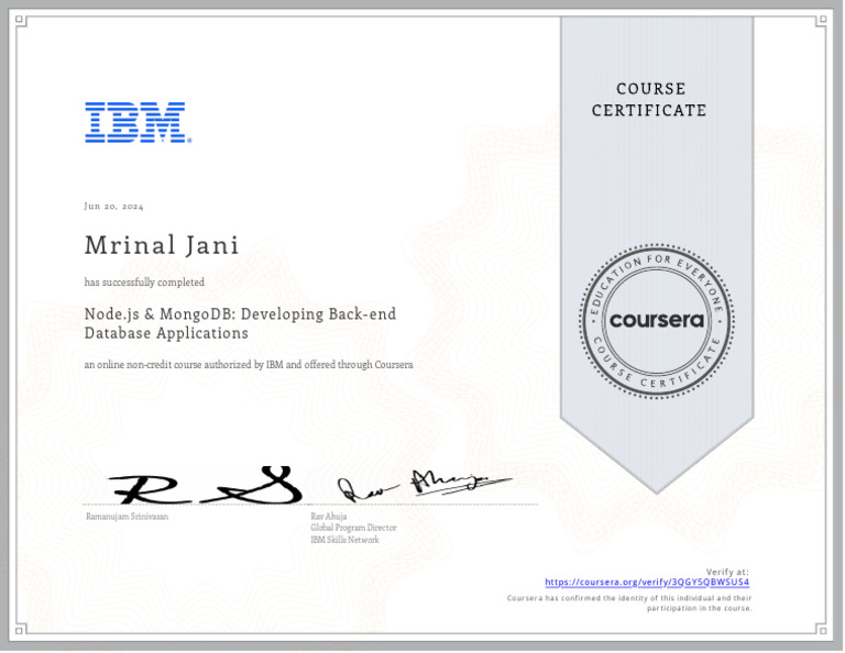 Node.js & MongoDB Course Completion | PDF
