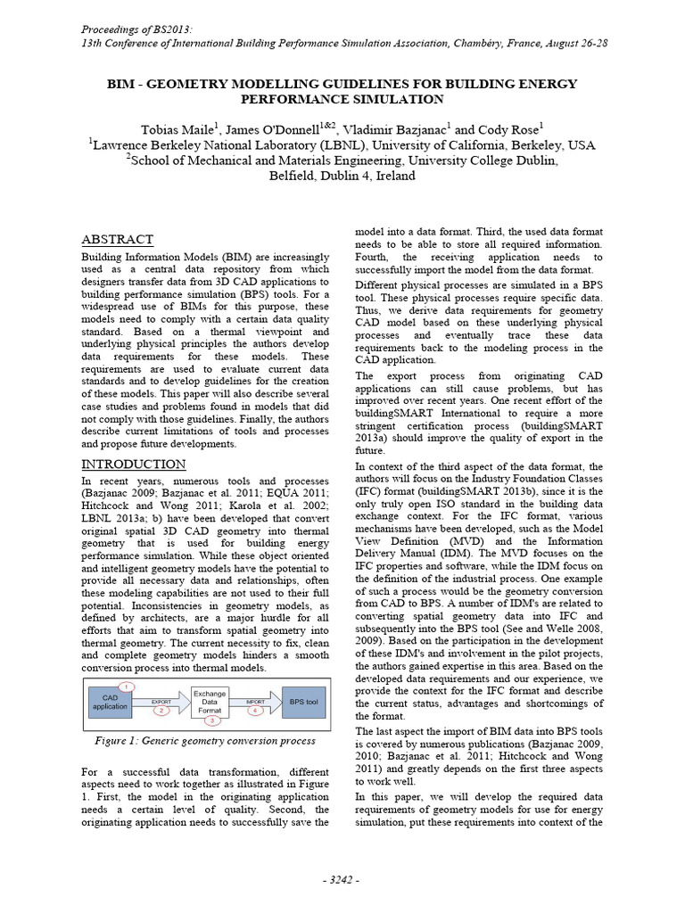 2013 - Maile - BIM Geometry Modelling Guidelines For Building Energy Performance Simulation | PDF
