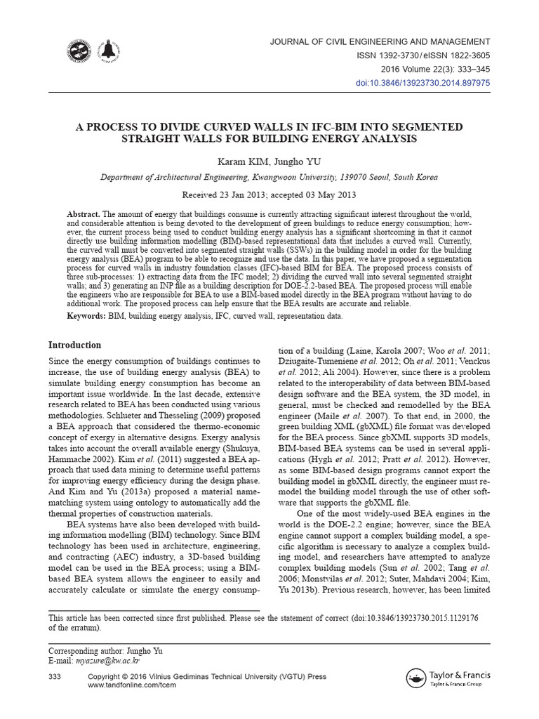 2013 - Kim - A Process To Divide Curved Walls in IFC-BIM Into Segmented Straight Walls For ...