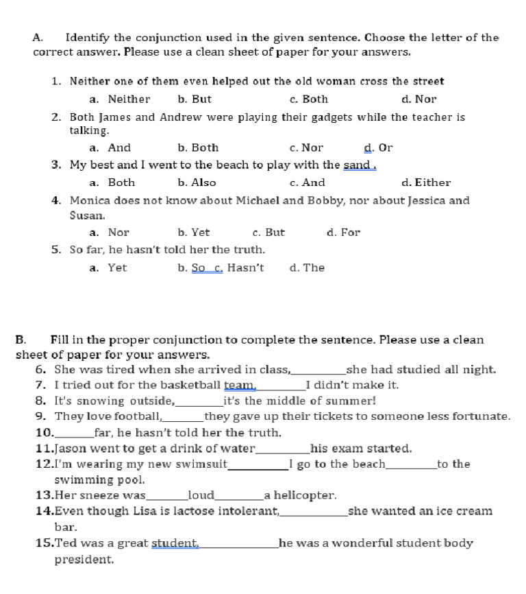 Conjunction Activity | PDF