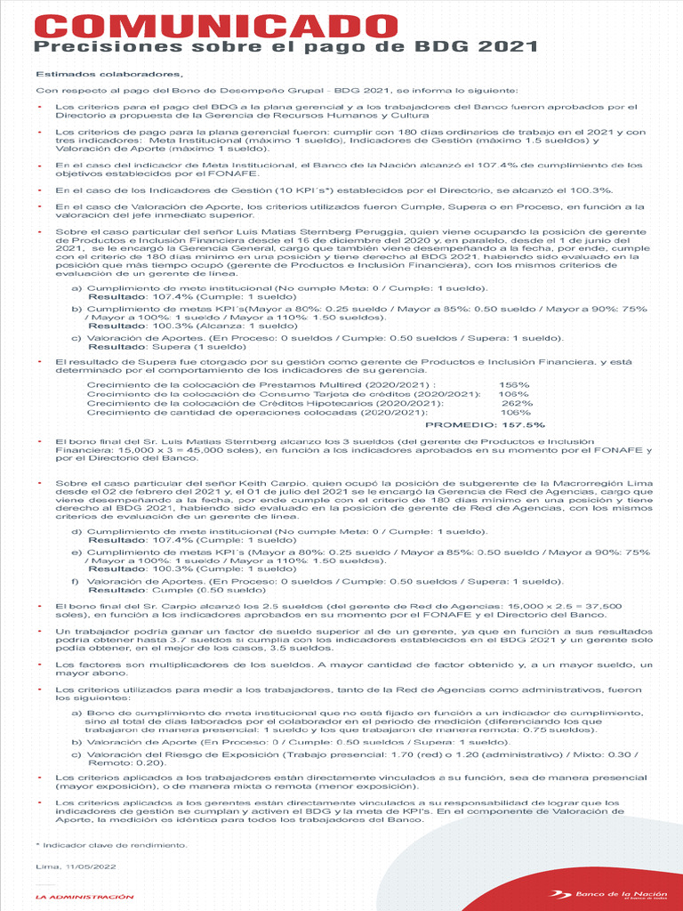 Precisiones Sobre El Pago de BDG 2021 | PDF