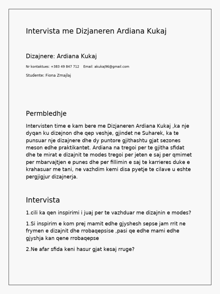 Intervista Me Dizjaneren Ardiana Kukaj | PDF