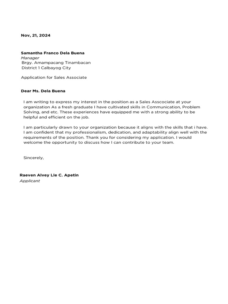 Letter of Application Tagalog | PDF