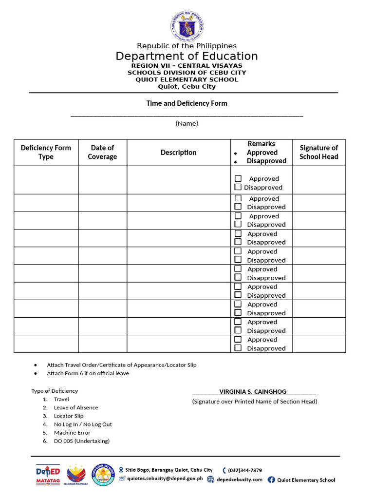 QES Time Deficiency Form YAP | PDF