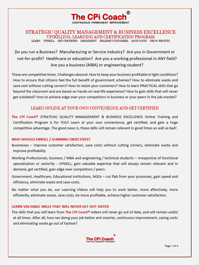 The CPi Coach Business Excellence and Quality Management Training ...