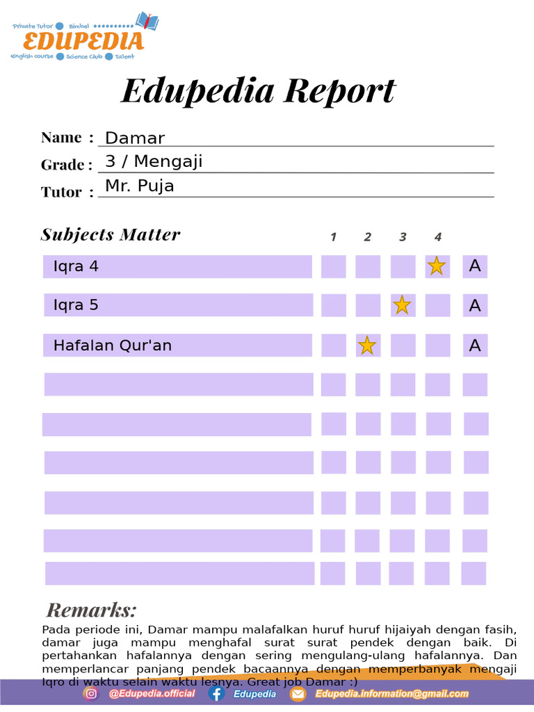 Template Report Private & Bimbel | PDF