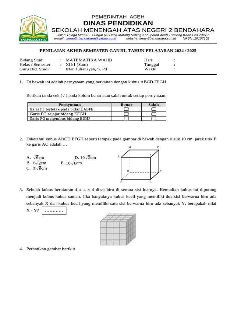 Lembar soal Matematika Kelas XII | PDF