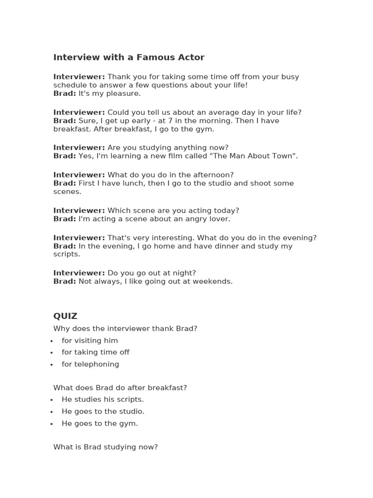 Interview with a Famous Actor | PDF